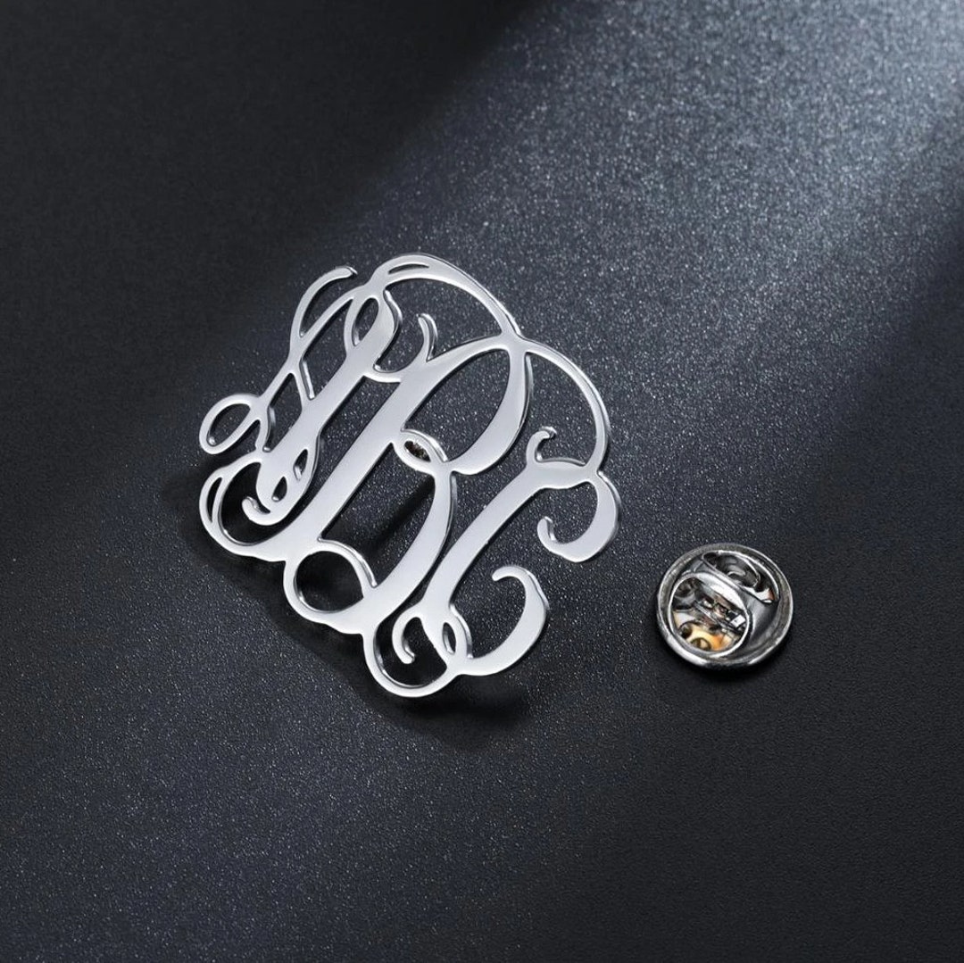 CUSTOM LOGO BROOCH Monogram for Groom Men's Metal Personalized Letters ...