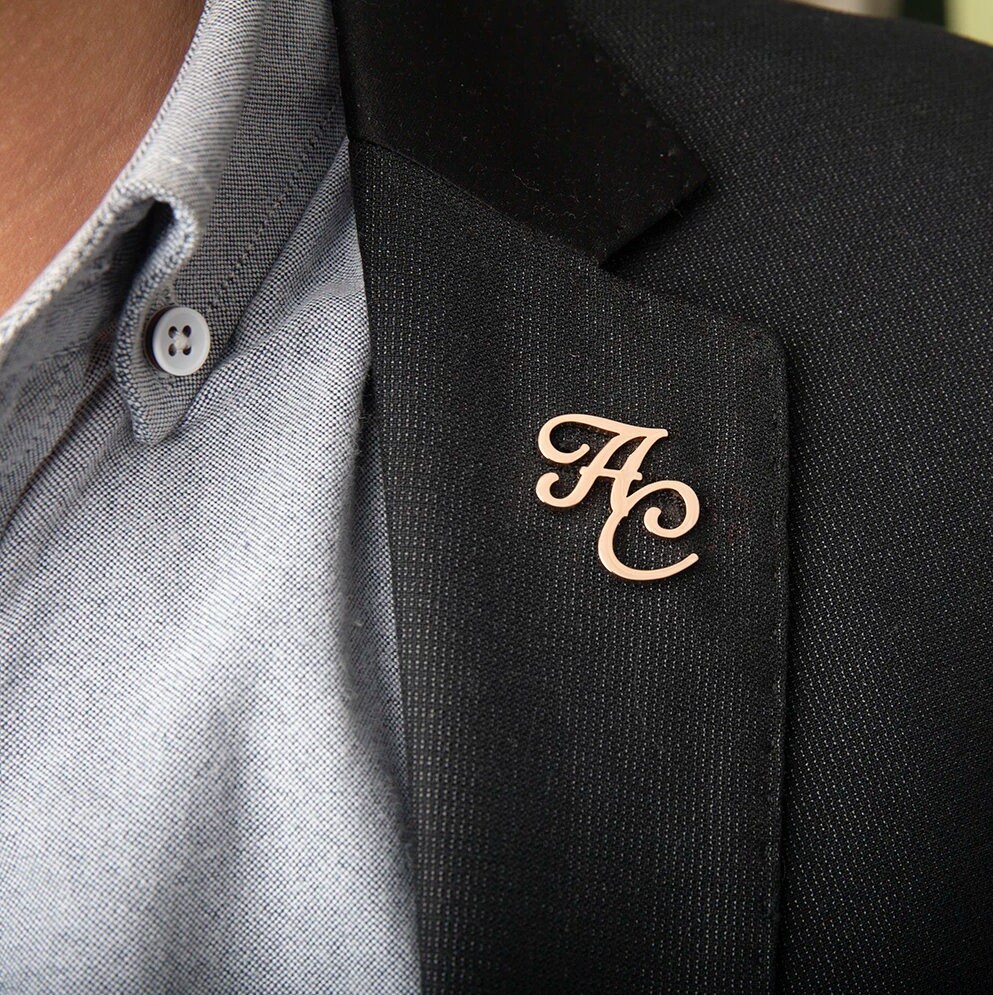 Custom Initials Brooch for Groom Business Event Men's Women Stainless ...