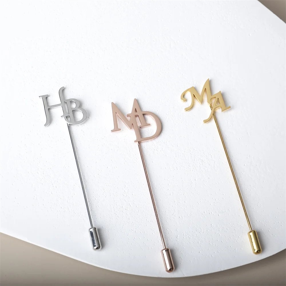 Custom Initials Lapel Pin Brooch for Groom Business Event Men's Women ...