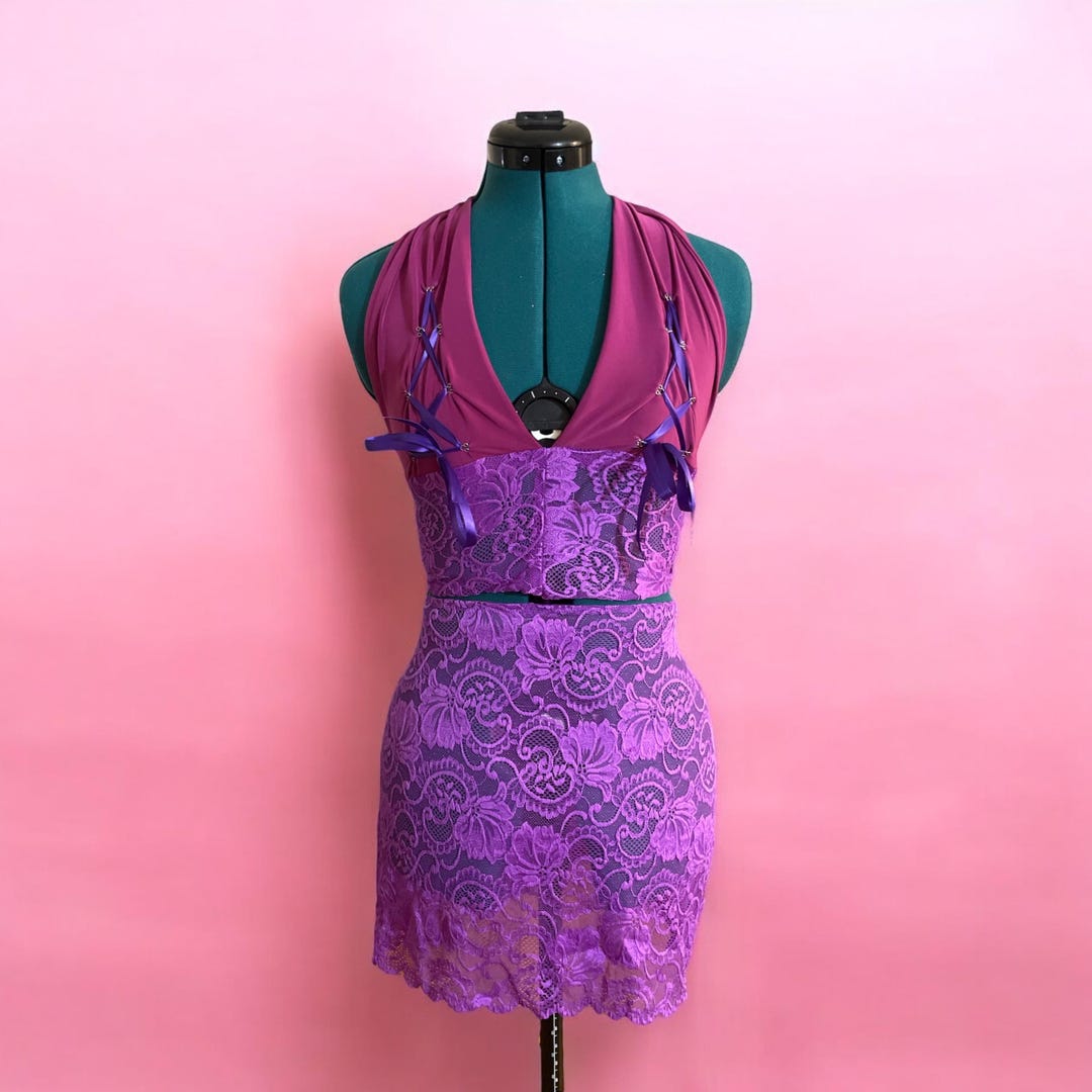 Purple Lace Rave Outfit, Backless Halter Top With Bows. Corset Music ...