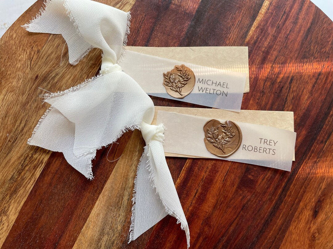 Two-layer Vellum Flat Name Card With Champagne Chiffon Tie and Optional ...