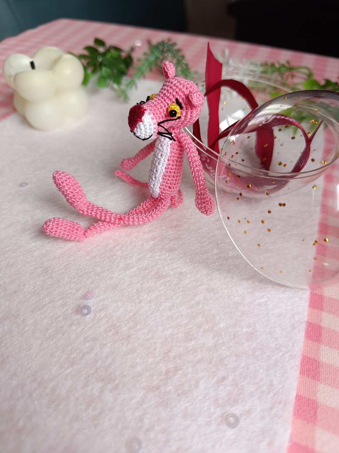 Crochet Pink Panther Miniature Pink Panther Amigurumi Knit Pink Panther ...