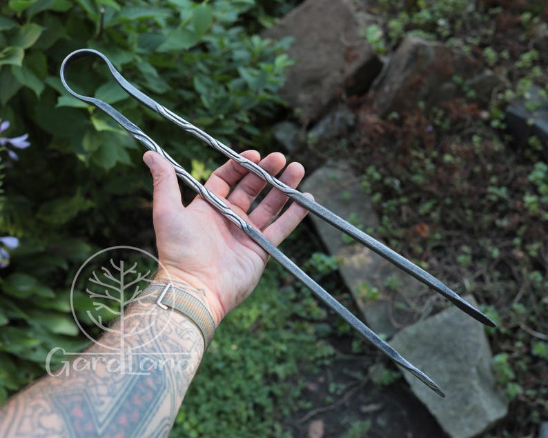 Handcrafted Meat Tongs – Forged Carbon Steel BBQ Tongs Ash Wood Handle ...