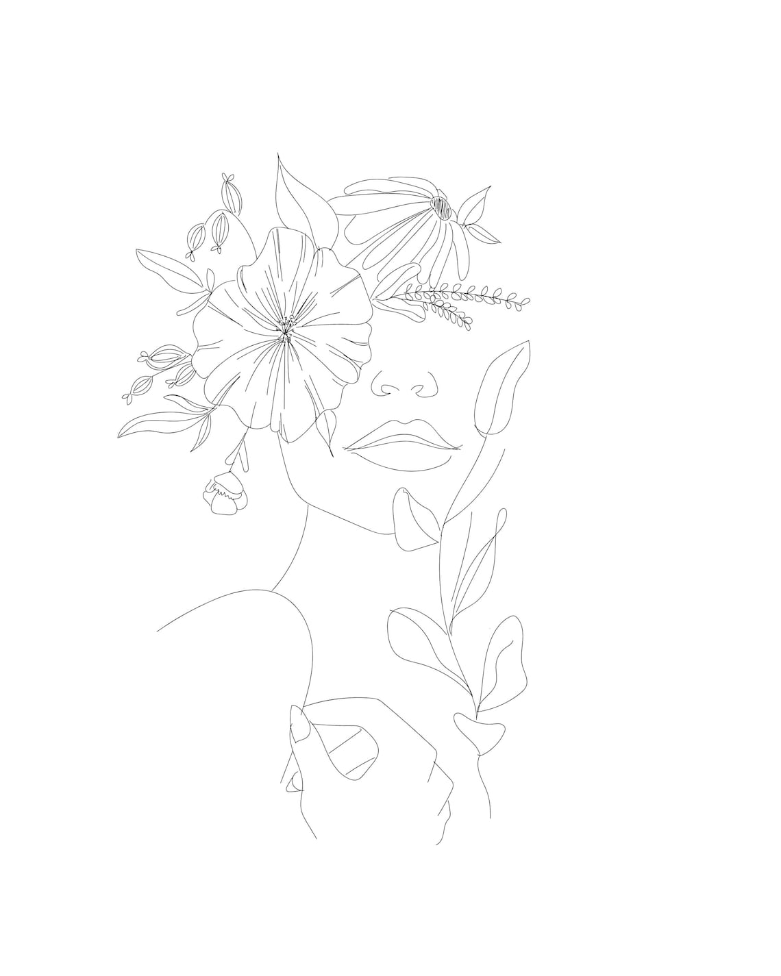 Flower Head Line Art Svg Flower Face Woman Fine Line Art Svg Stickers ...