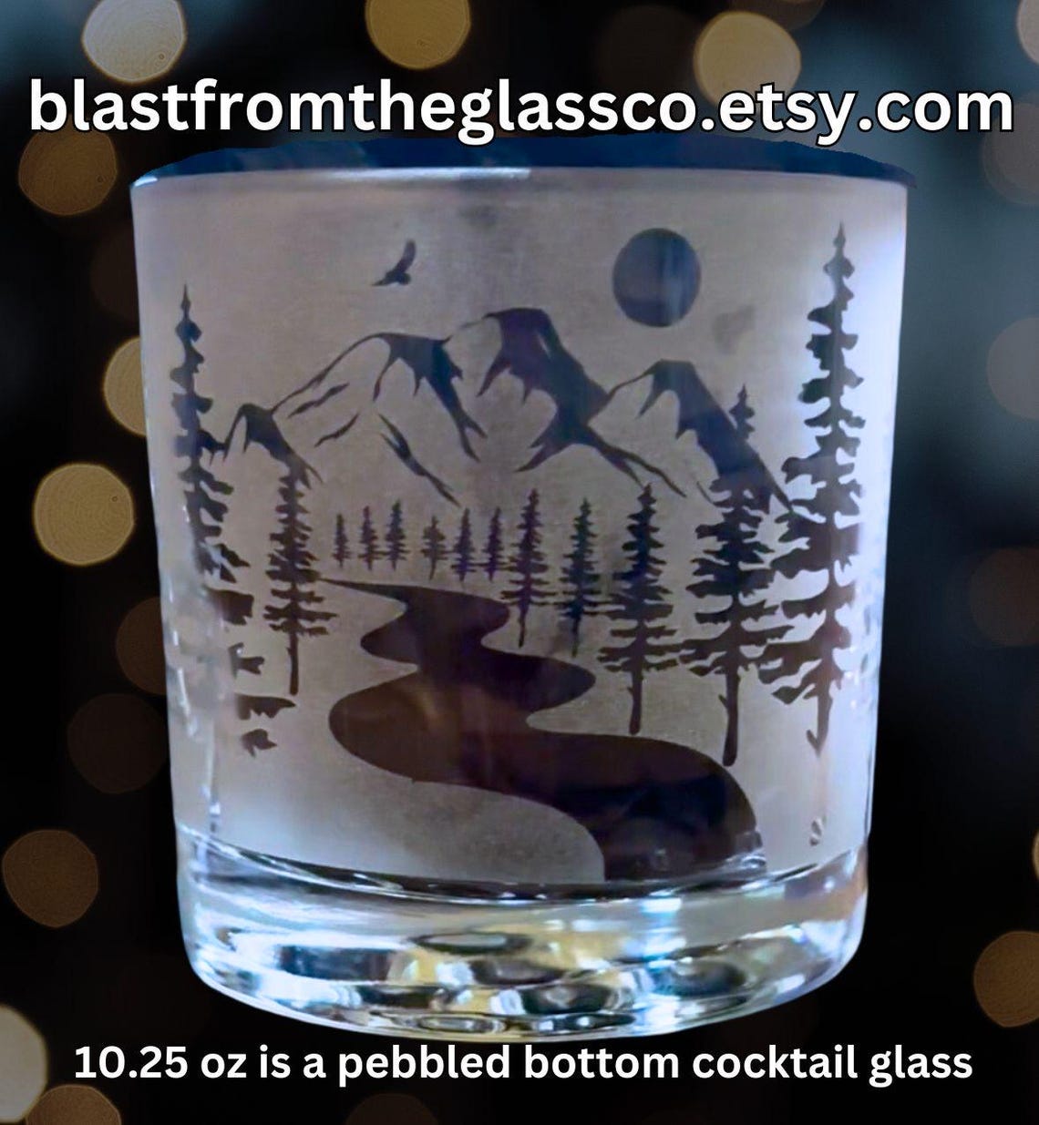 Etched Nature Lover Stemless Wine Glass, River Mountain, Etched ...