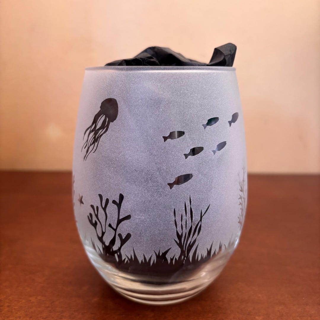Underwater Ocean Themed Etched Wine Cocktail Glass, Scuba Diver Gift ...