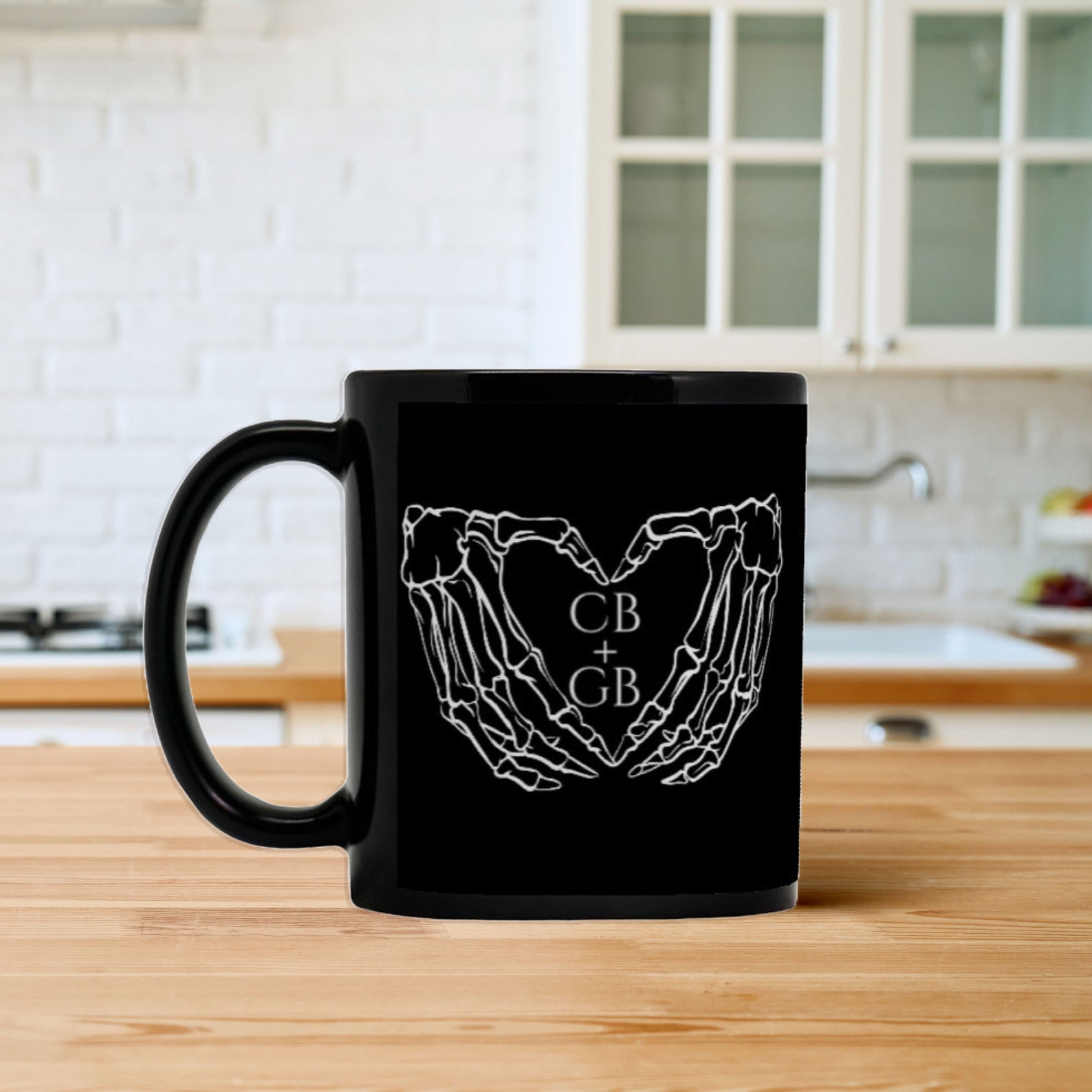 Skeleton Heart Mug With Initials; Personalized Skeleton Coffee Mug ...
