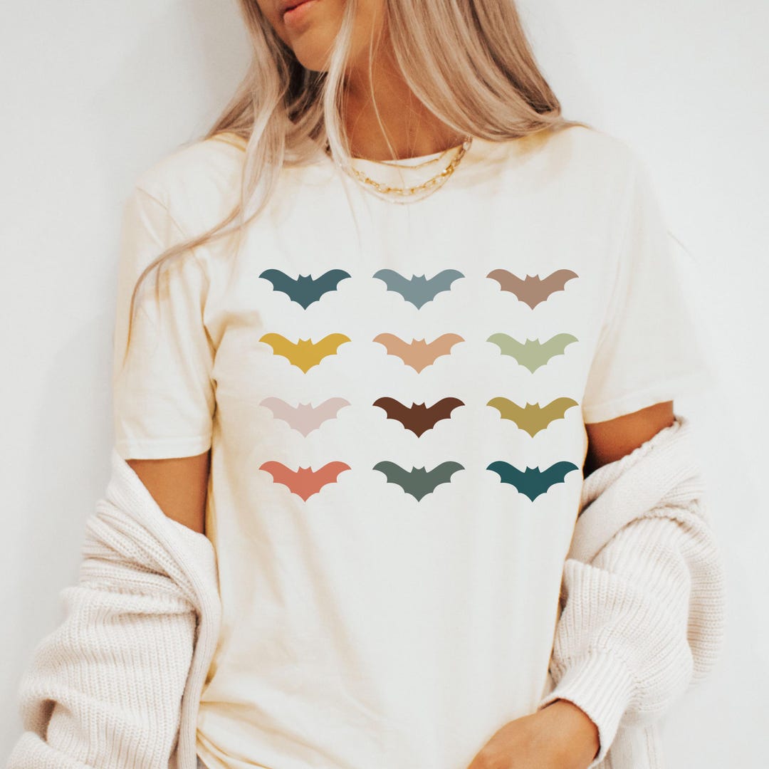 Colorful Fall Bats T-shirt Perfect Halloween Lover Gift; Unique Bat ...