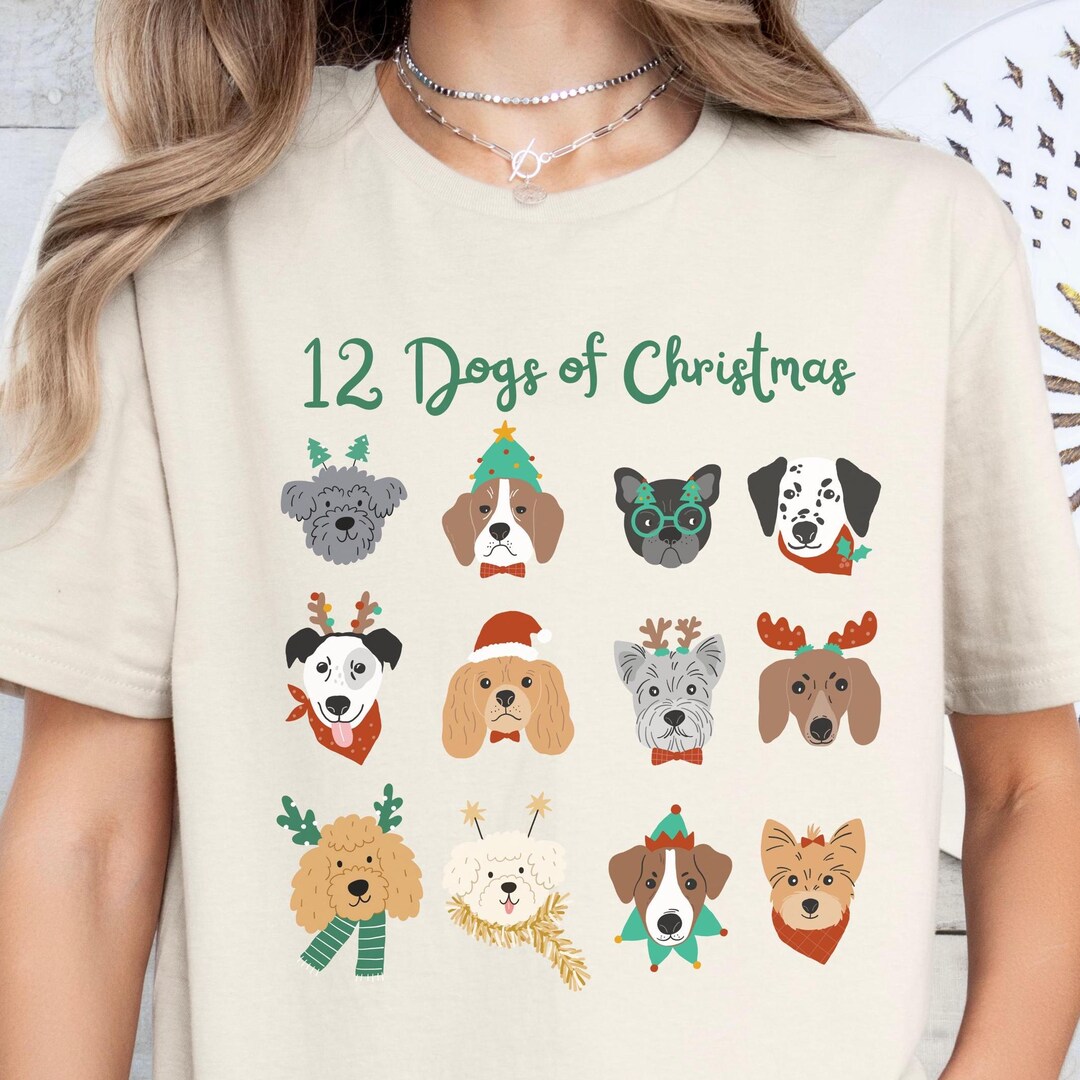 12 perros de Navidad, camiseta navideña perfecta para mamá o papá perro divertida camiseta ...