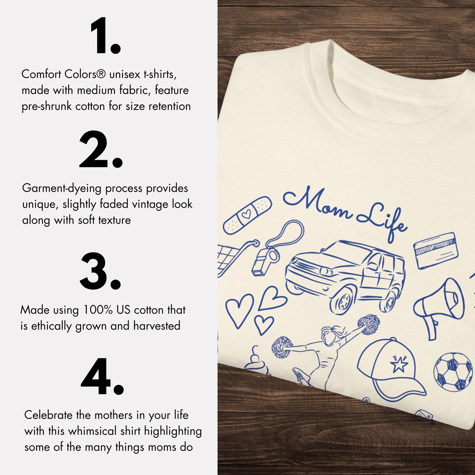 Cute Doodle Art Style Comfort Colors Mama Shirt; Whimsical T-shirt ...