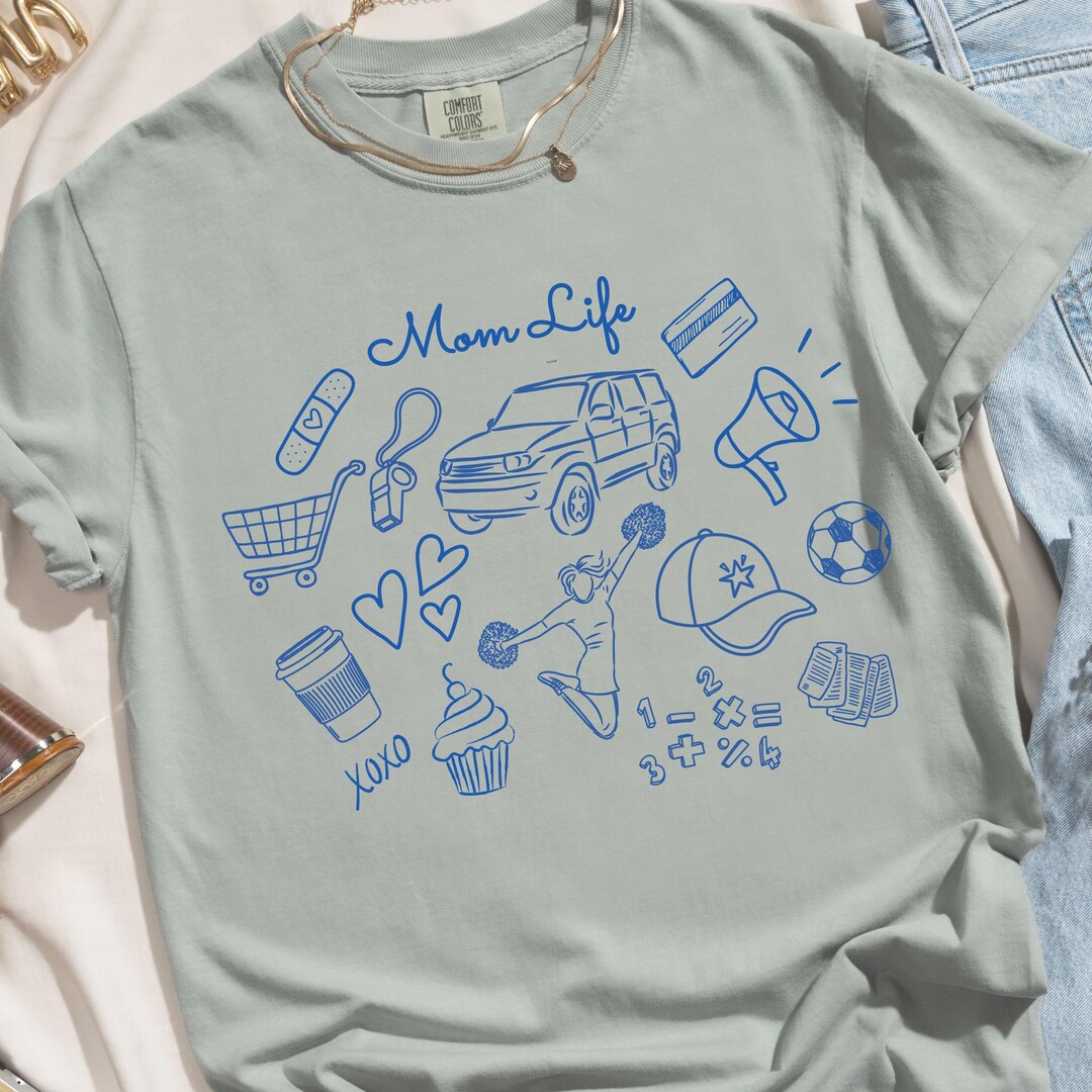 Cute Doodle Art Style Comfort Colors Mama Shirt; Whimsical T-shirt ...