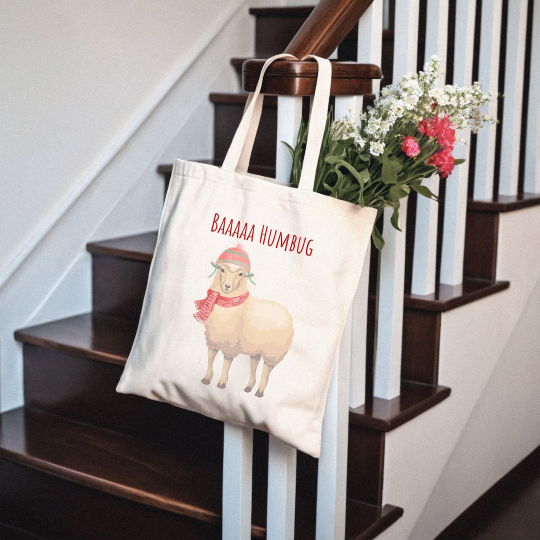 Funny Christmas Tote Bag W/sheep and Baaaaa Humbug Wordplay Makes Great ...