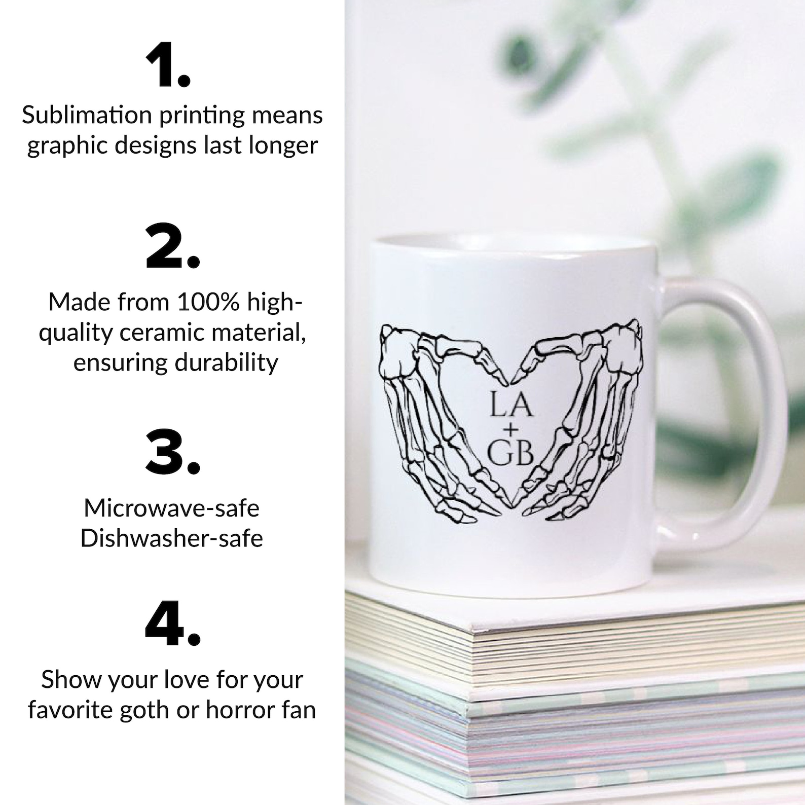 Skeleton Heart Mug With Initials; Personalized Skeleton Coffee Mug ...