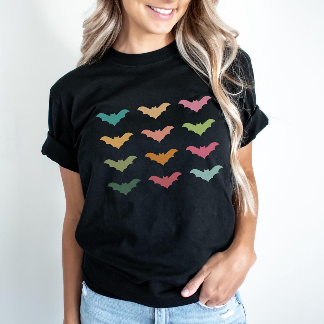 Colorful Fall Bats T-shirt Perfect Halloween Lover Gift; Unique Bat ...