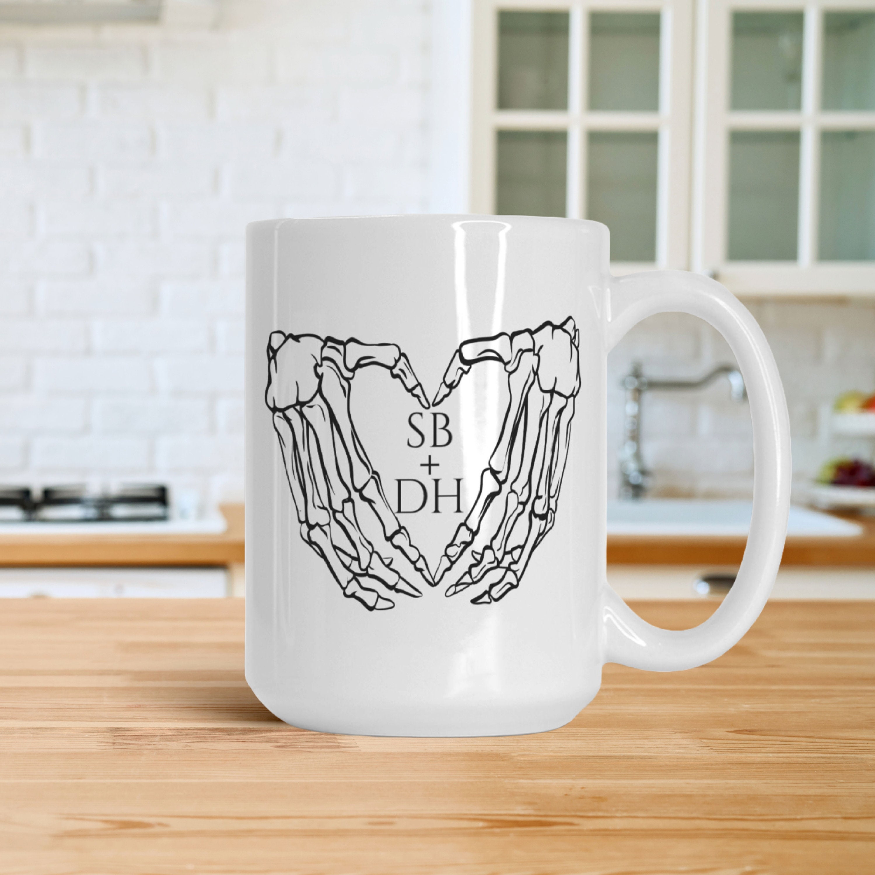 Skeleton Heart Mug With Initials; Personalized Skeleton Coffee Mug ...
