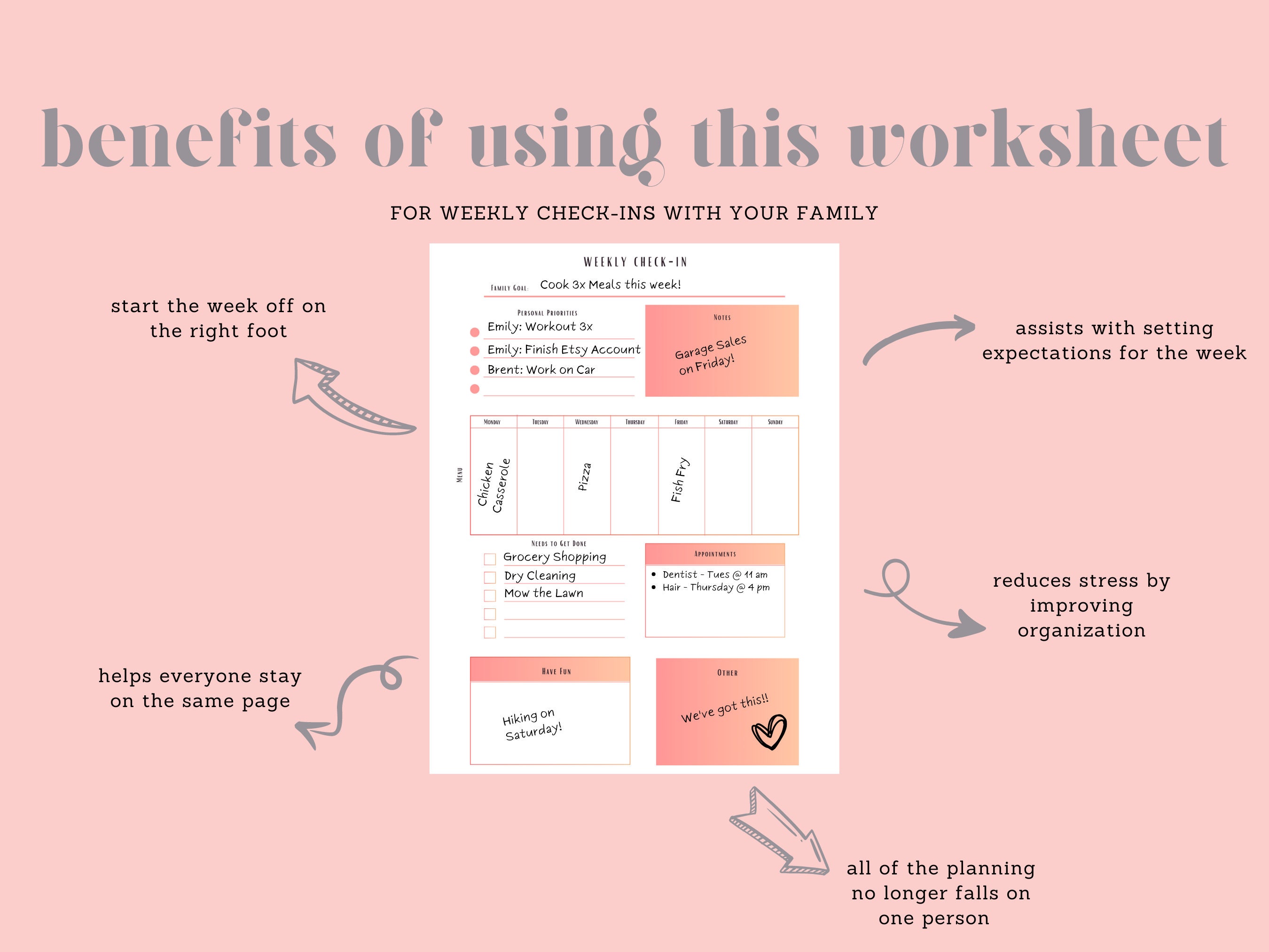 Weekly Check in Template / Printable PDF / Family Weekly Check in ...