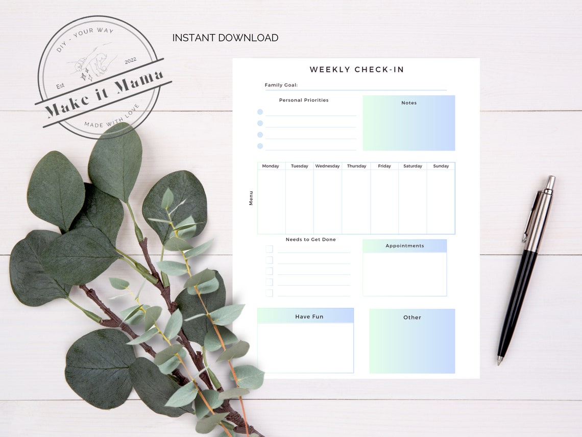 Weekly Check in Template / Printable PDF / Family Weekly Check in ...