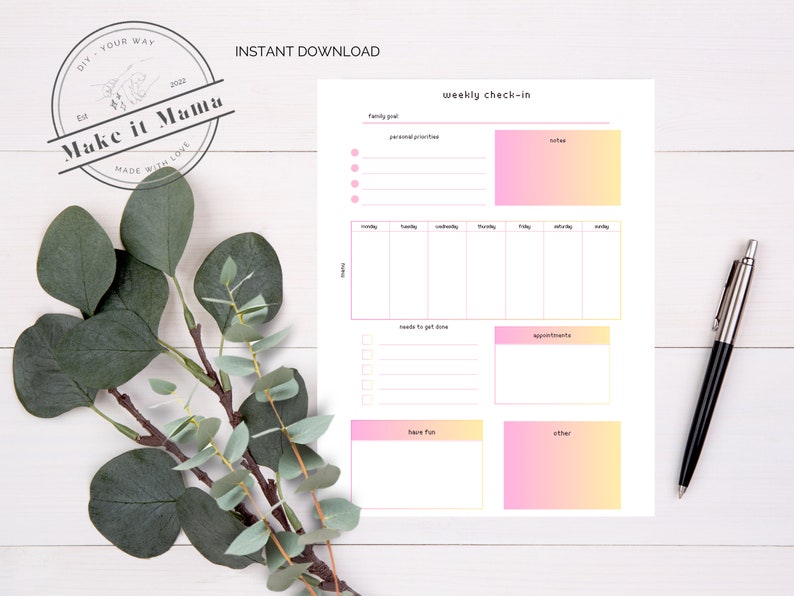 Weekly Check in Template / Printable PDF / Family Weekly Check in ...