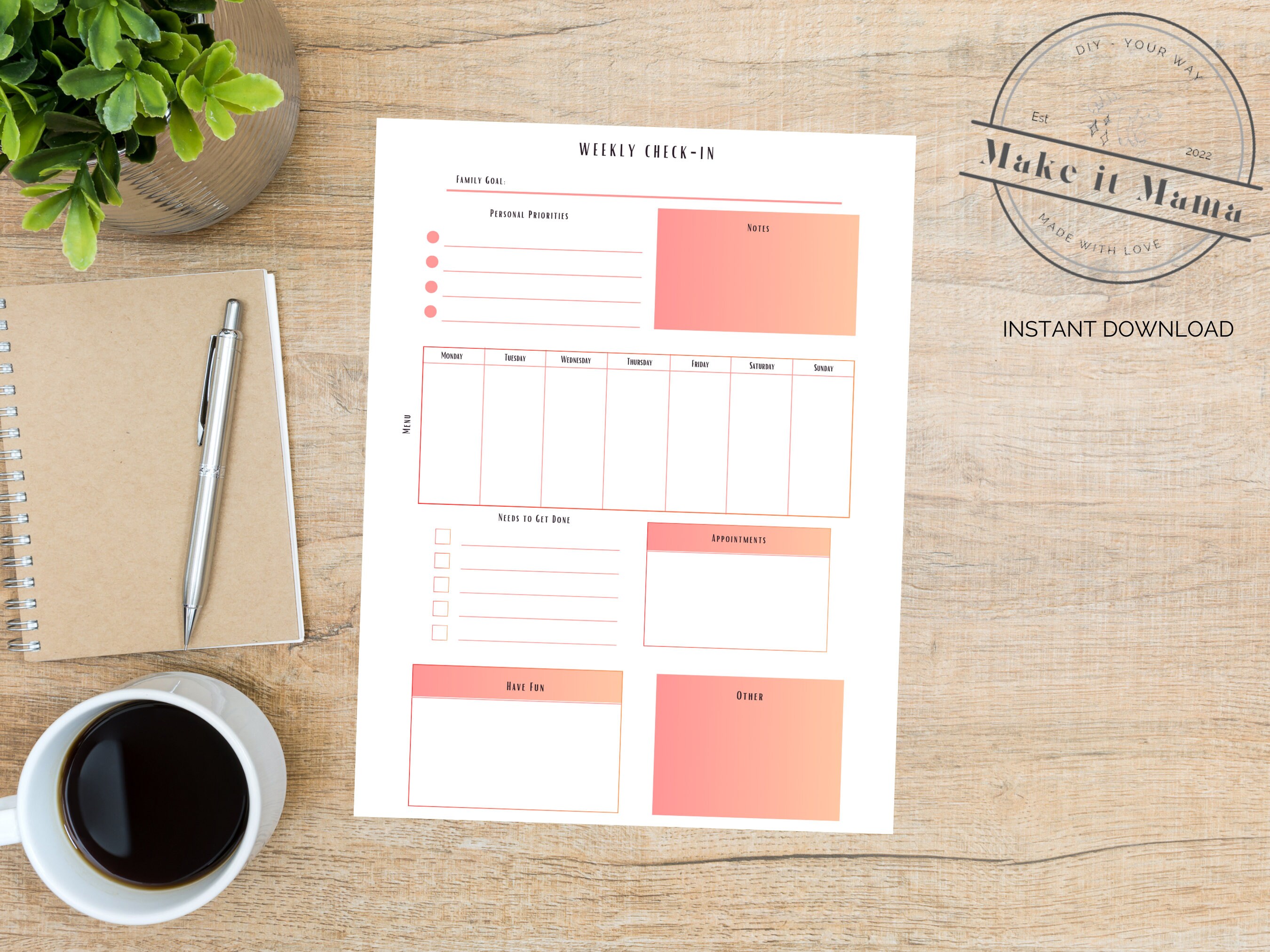 Weekly Check in Template / Printable PDF / Family Weekly Check in ...