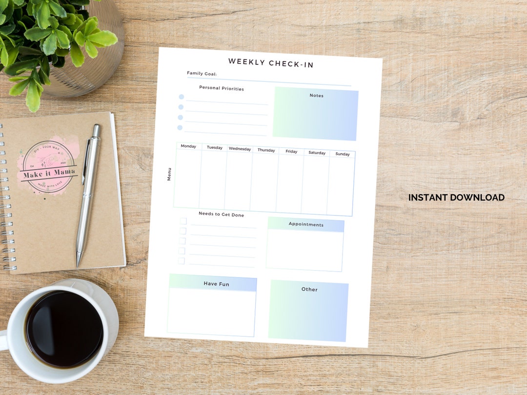 Weekly Check in Template / Printable PDF / Family Weekly Check in ...