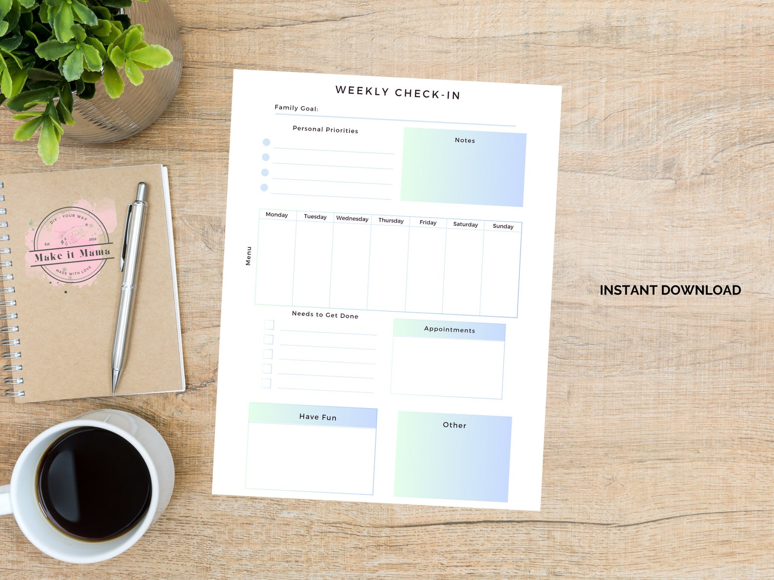 Weekly Check in Template / Printable PDF / Family Weekly Check in ...