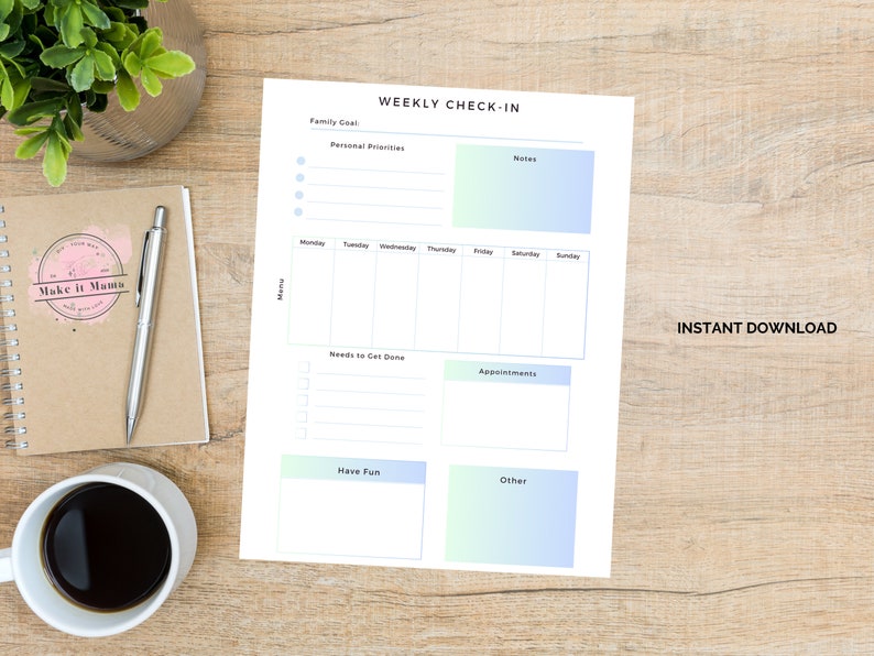 Weekly Check in Template / Printable PDF / Family Weekly Check in ...