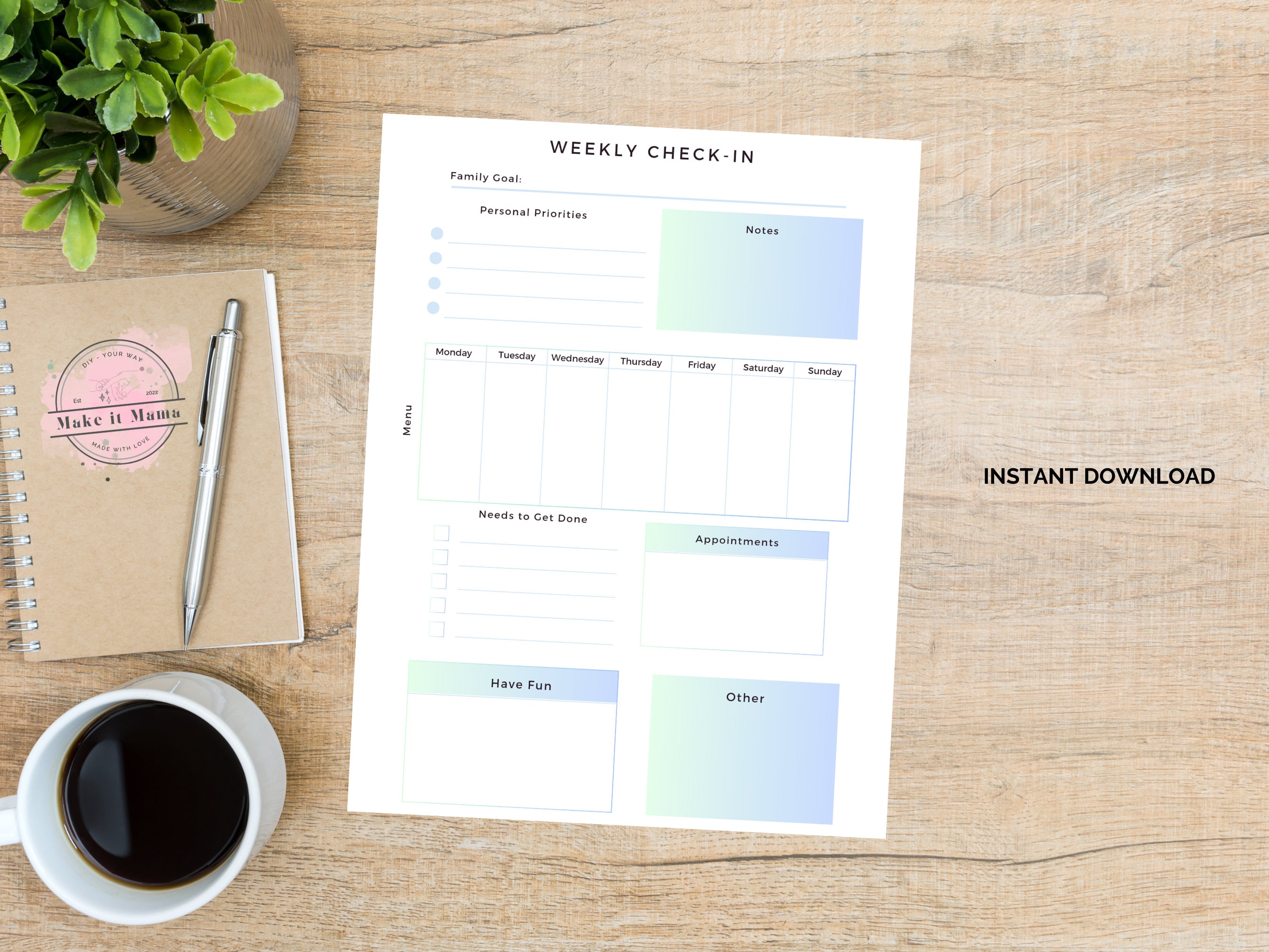 Weekly Check in Template / Printable PDF / Family Weekly Check in ...