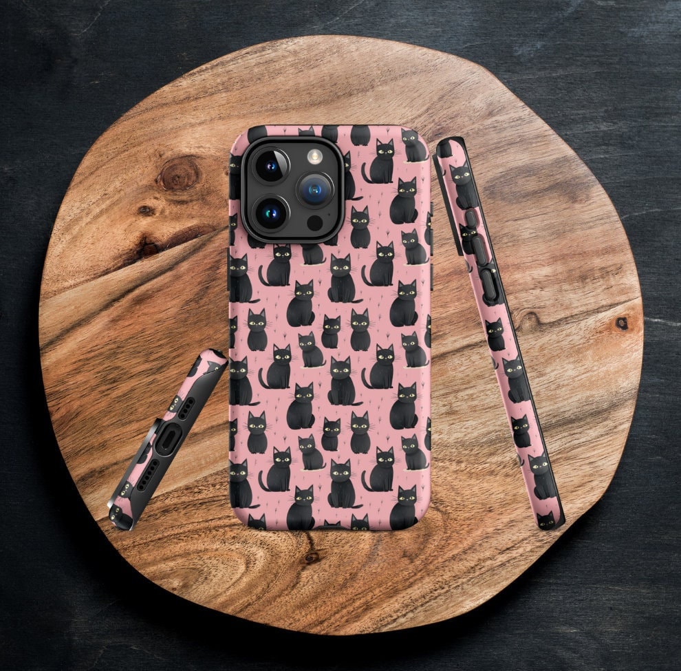 Pink Tough Case for iPhone Black Cat iPhone Case for Cat Lover Gift for ...