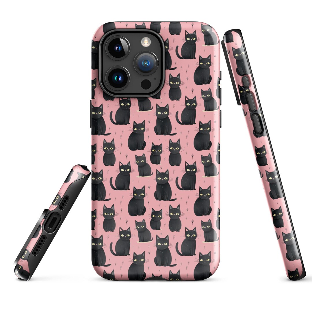 Pink Tough Case for iPhone Black Cat iPhone Case for Cat Lover Gift for ...