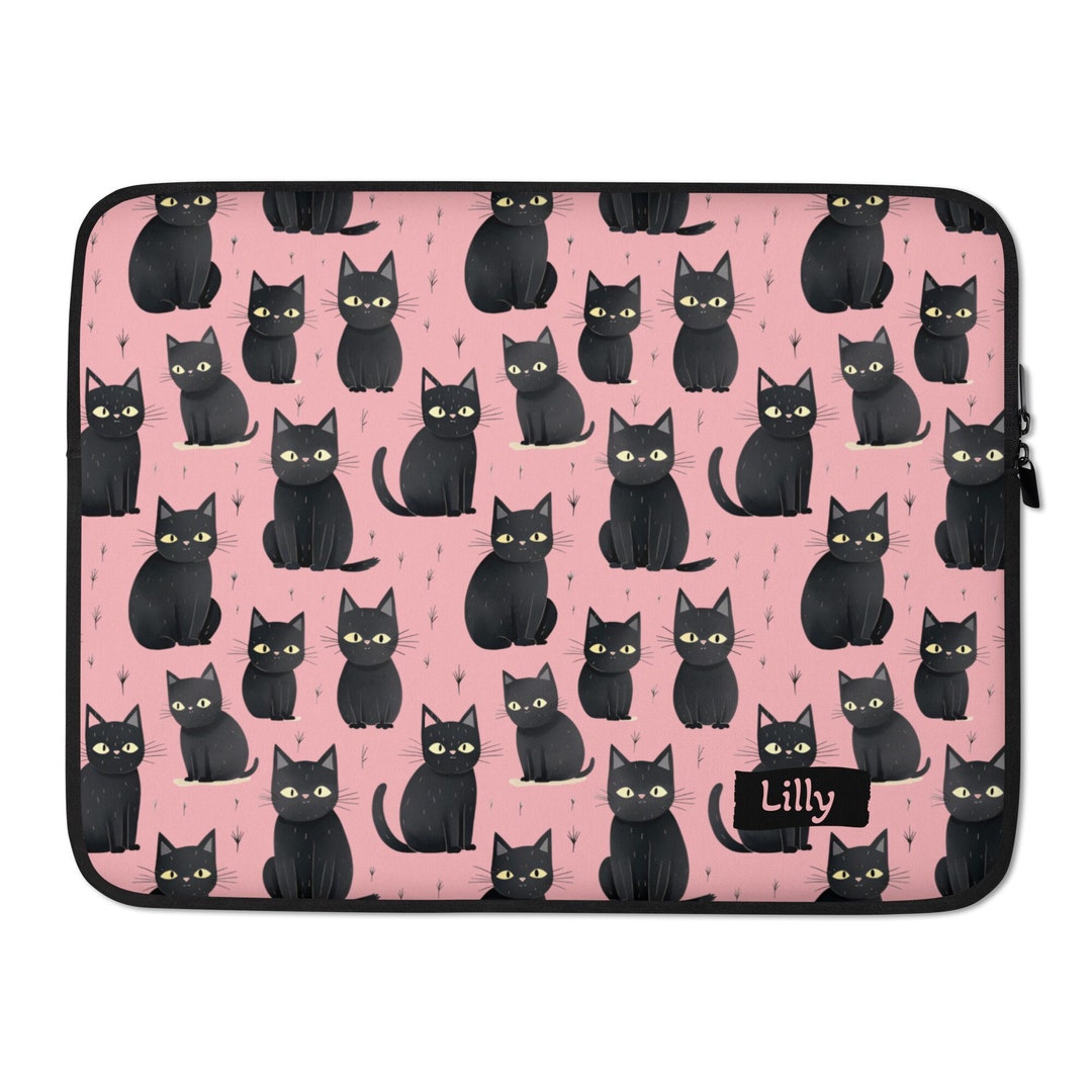 Pink Laptop Sleeve Personalized Black Cat Laptop Case Custom - Etsy