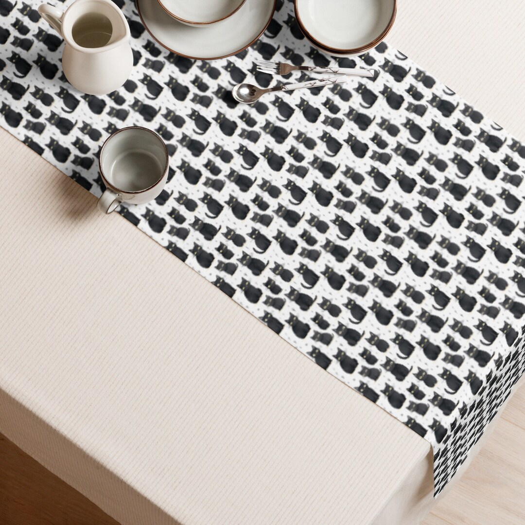 Cute Black Cat Table Runner Resilient Fabric Soft and - Etsy