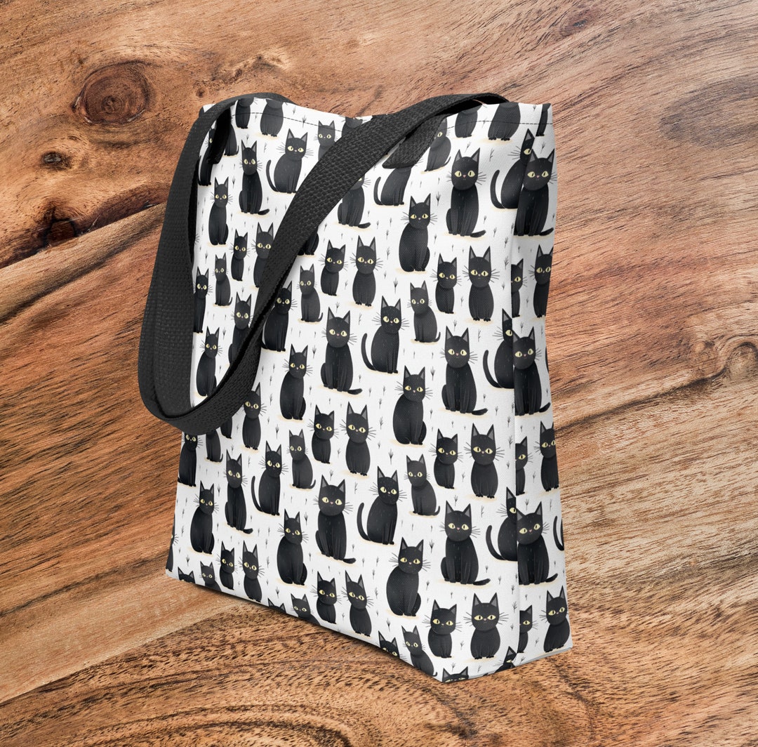 Black Cat Tote Bag, Black Cat Pattern Tote Bag, Shopping Bag, Cat Lover ...