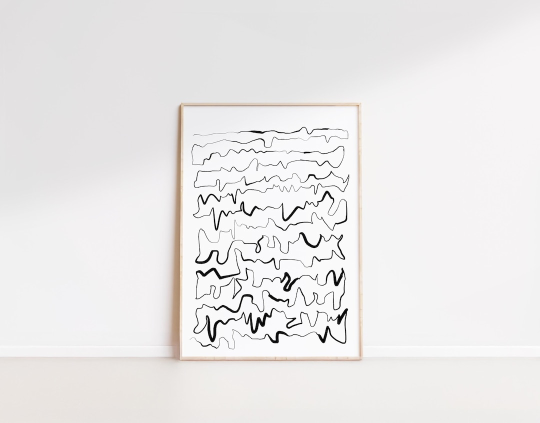 Minimalist Line Art Print, Abstract Sound Wave Drawing, Black and White ...