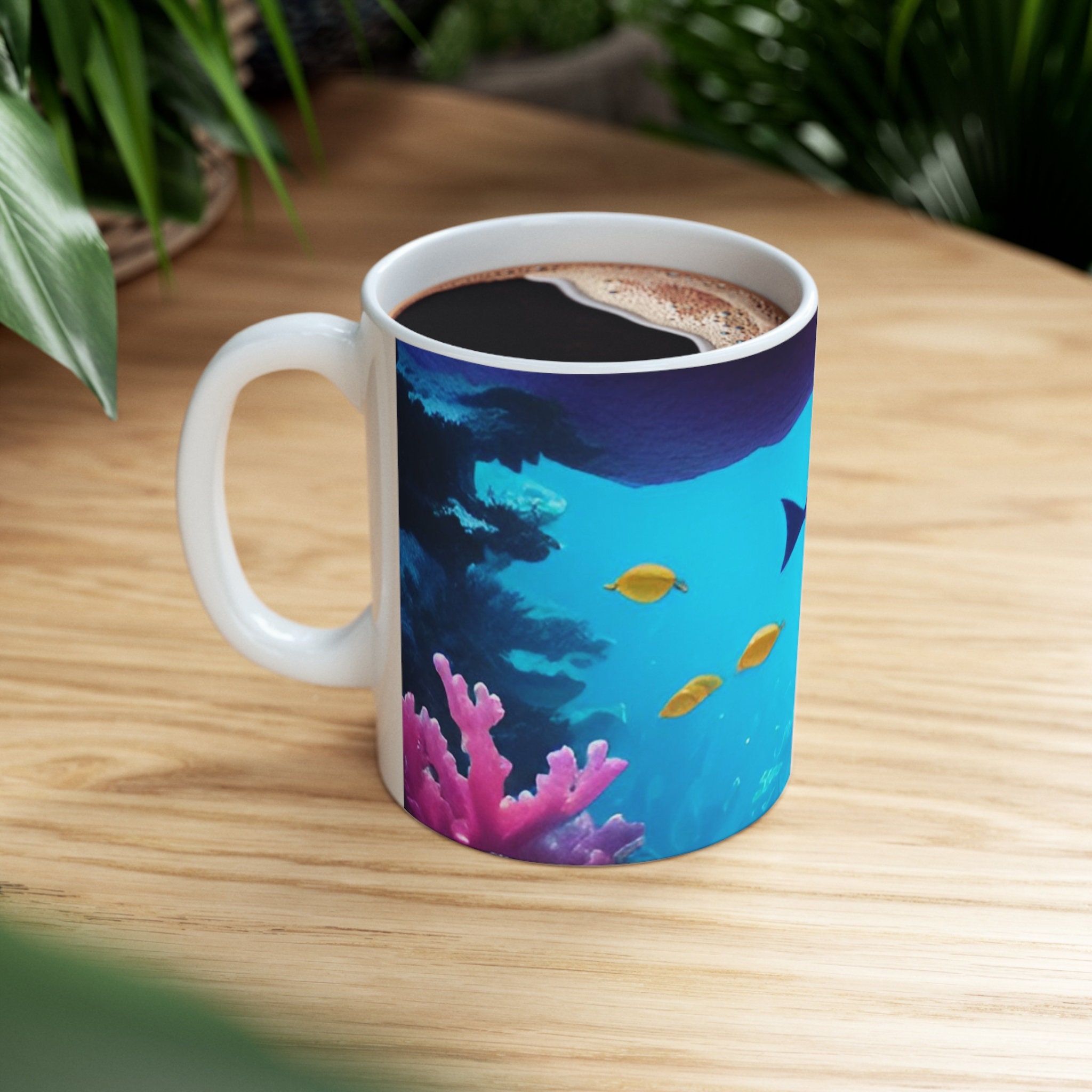 Under the Sea Dark Blue Fish 11oz Ceramic Mug Digitally Designed by ...