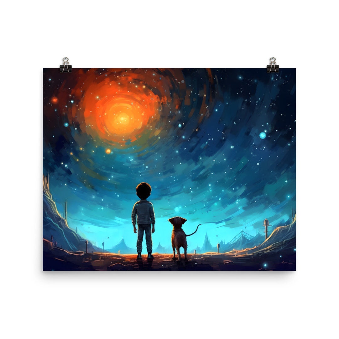 Boy & Dog Space Poster - Etsy