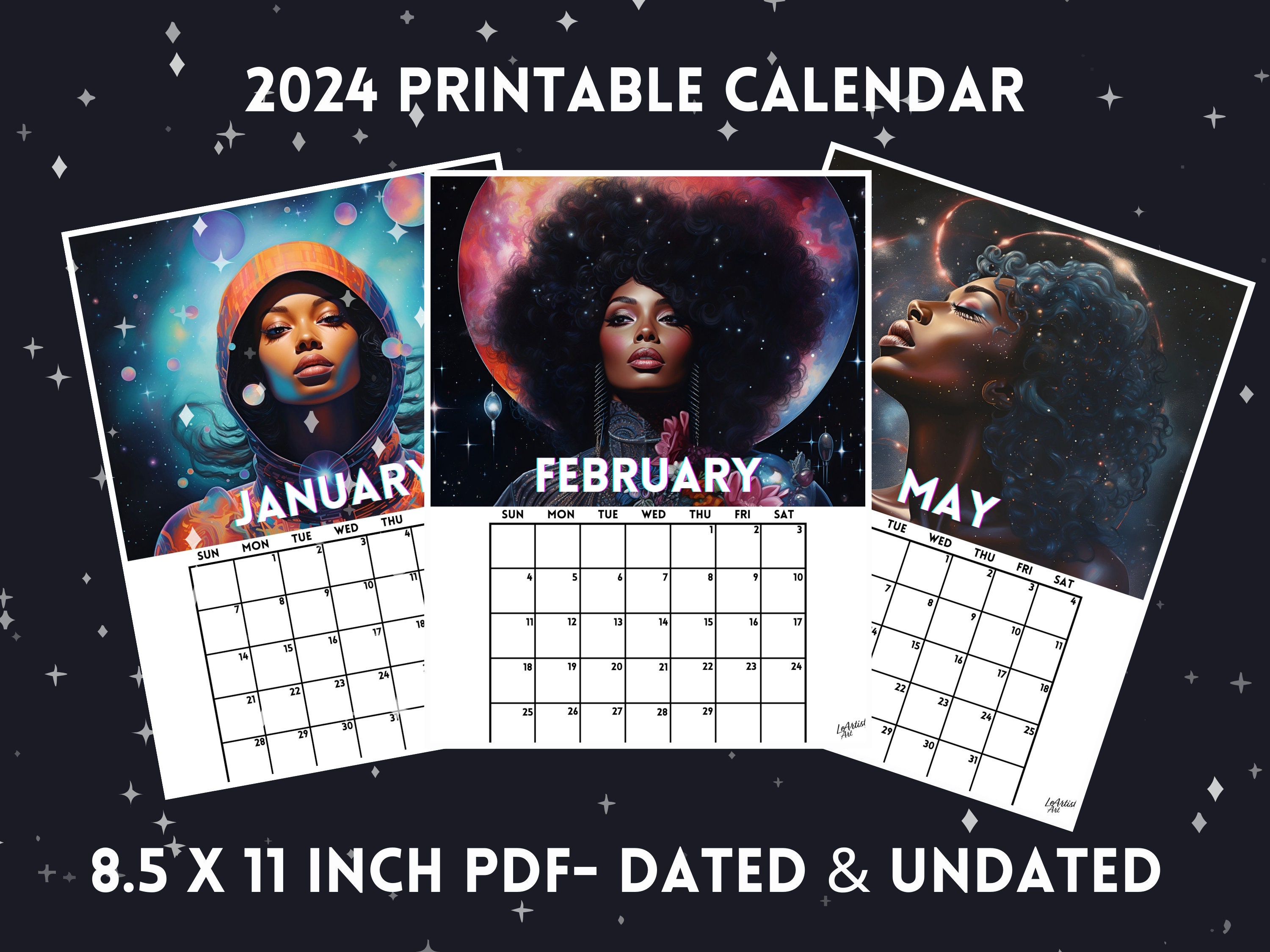 Black Women 2024 Calendar, Space Themed Calendar for Black Women, Dated ...