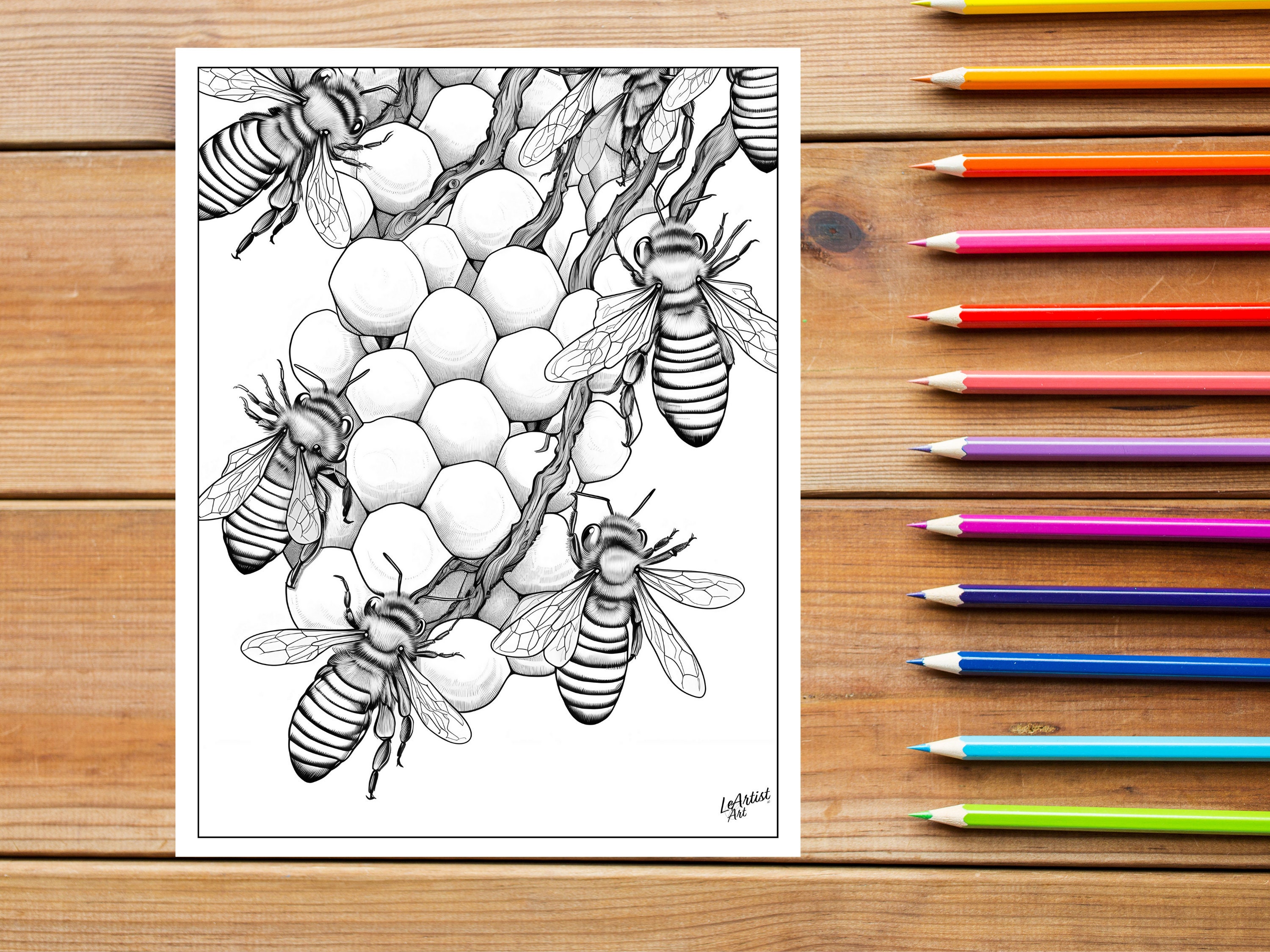 40 Bee Adult Coloring Book Pages, Adult Coloring Book Pages of Bees and ...