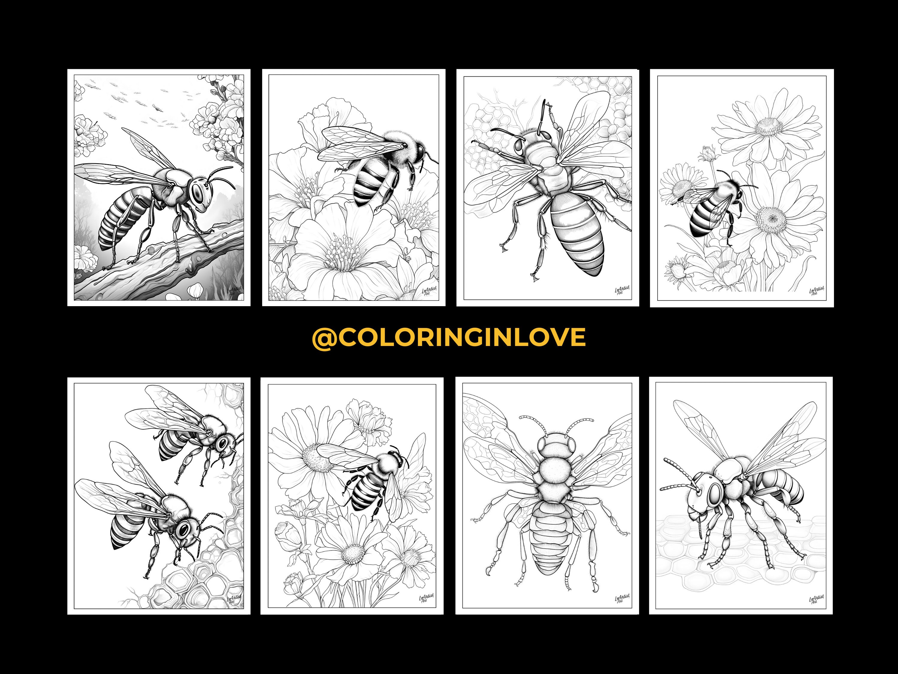 40 Bee Adult Coloring Book Pages, Adult Coloring Book Pages of Bees and ...