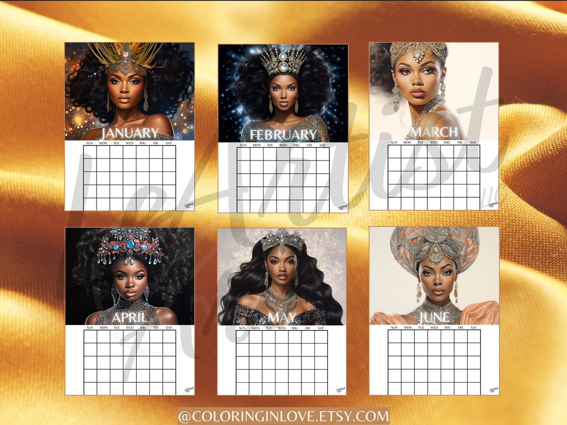 2024 Black Woman Queens Calendar, Queen Themed Calendar for Black Women ...
