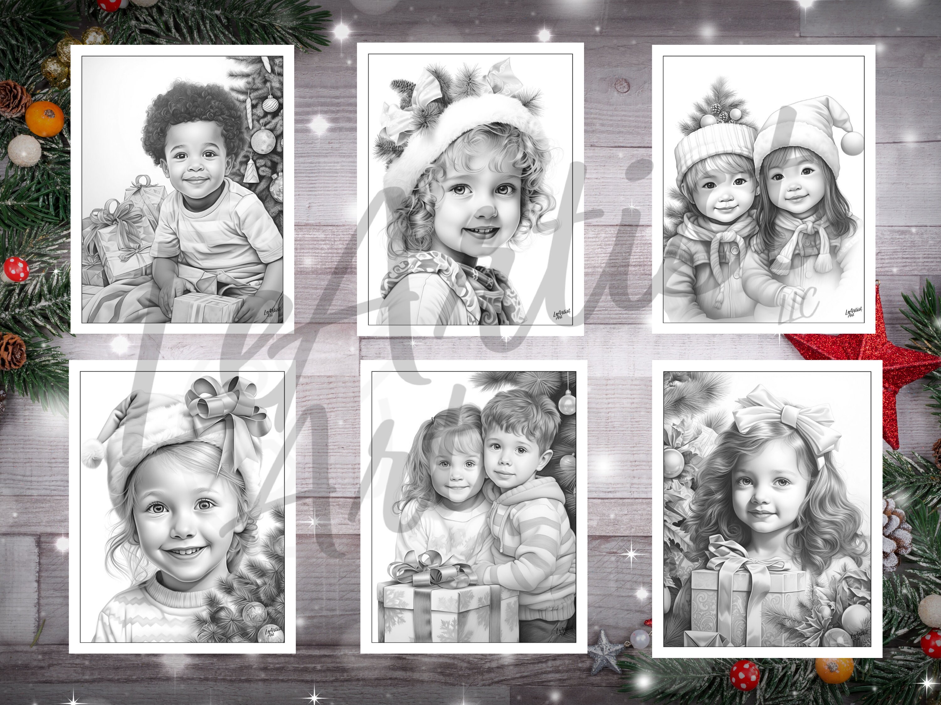 30 Christmas Portraits of Kids Coloring Book Printable Xmas - Etsy
