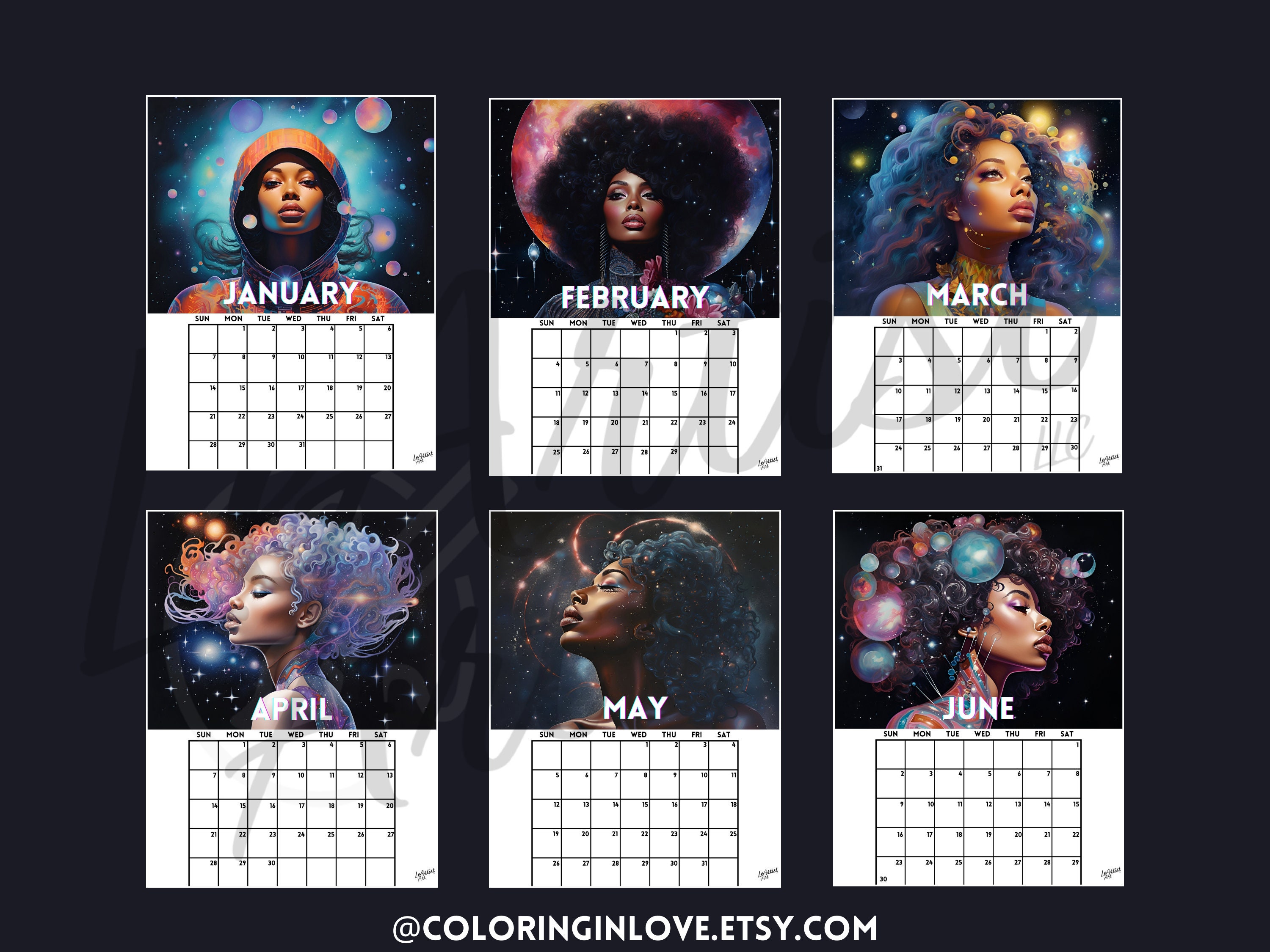Black Women 2024 Calendar, Space Themed Calendar for Black Women, Dated ...