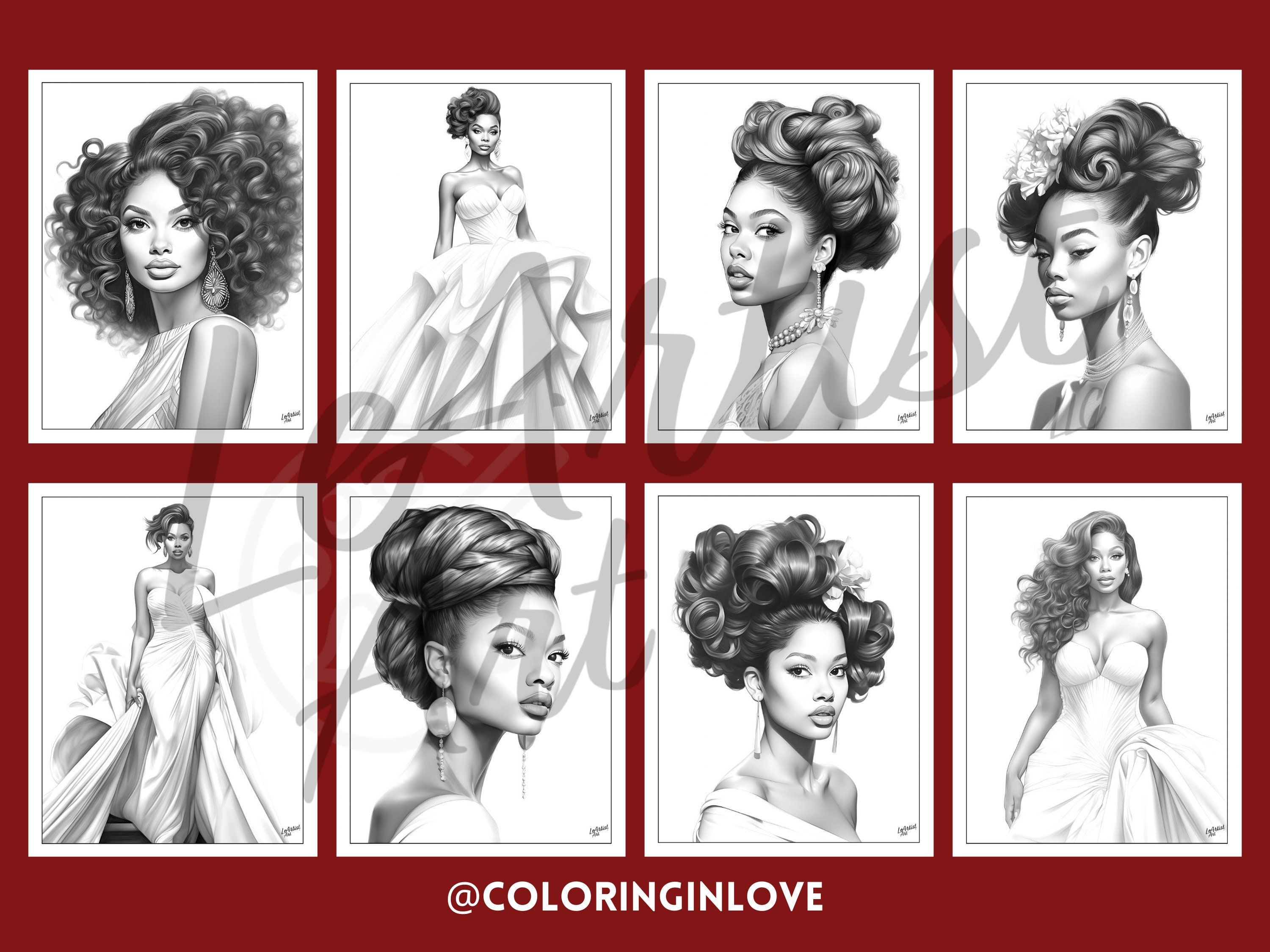 Black Women Coloring Book: Red Carpet Event Grayscale Fashion Adult ...