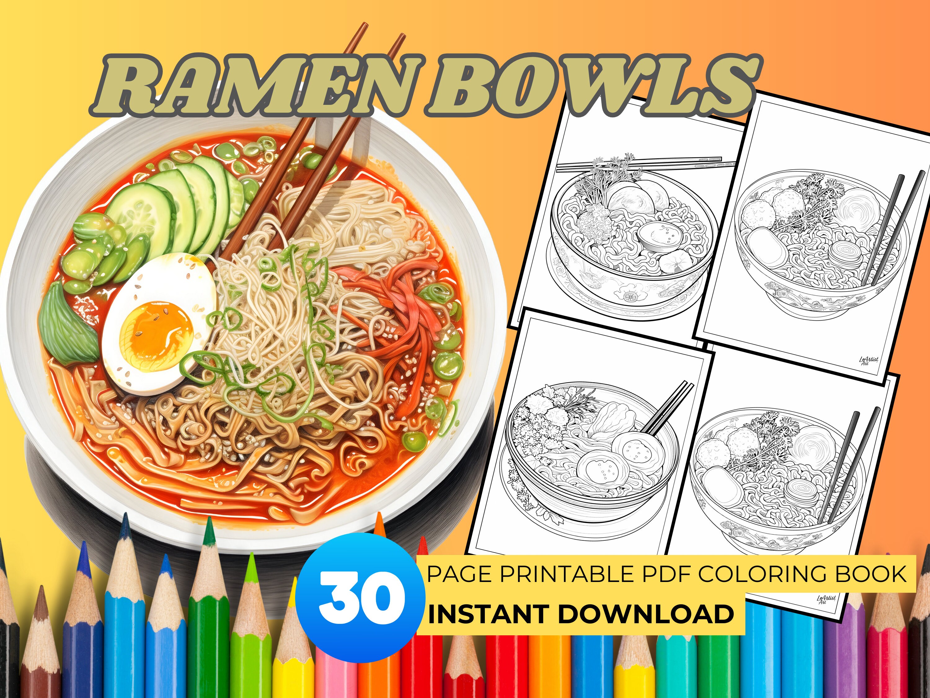 30 Page Ramen Noodle Bowl Adult Coloring Book Ramen Coloring - Etsy