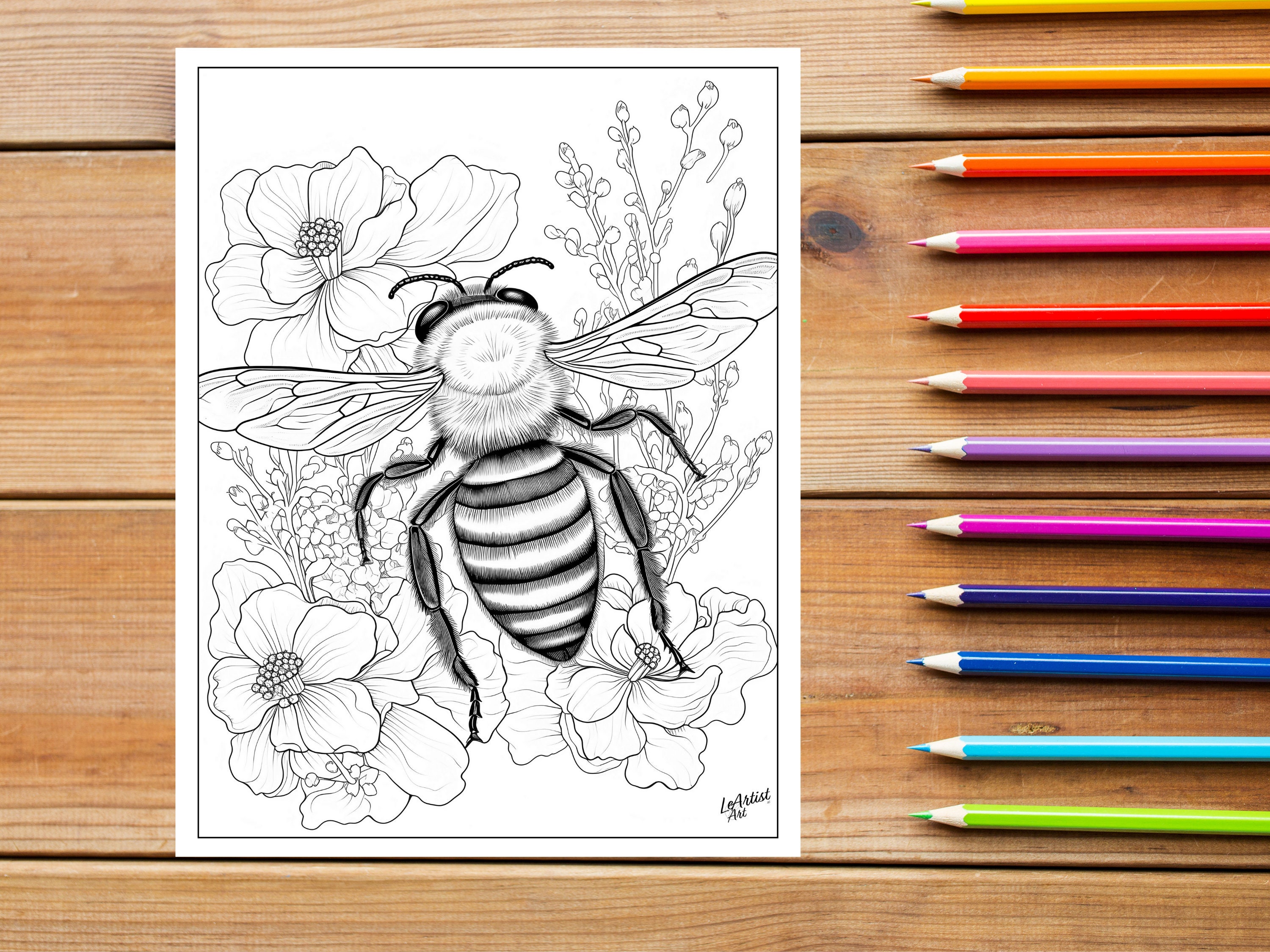 40 Bee Adult Coloring Book Pages, Adult Coloring Book Pages of Bees and ...
