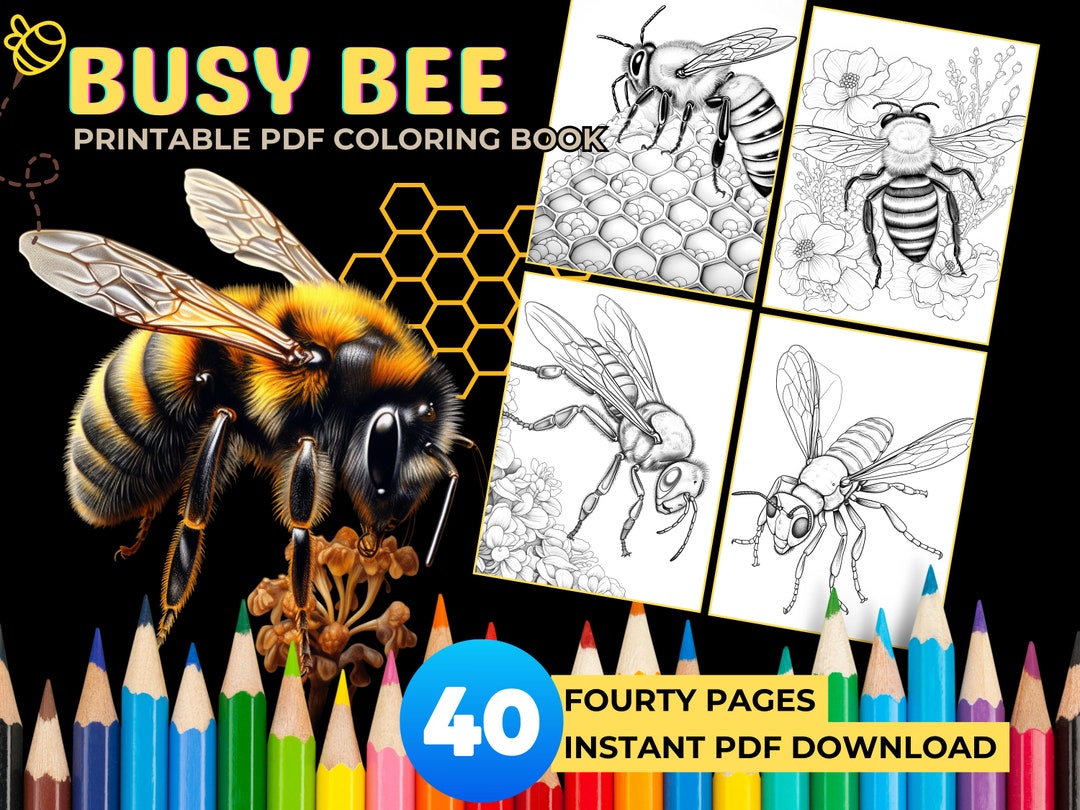40 Bee Adult Coloring Book Pages, Adult Coloring Book Pages of Bees and ...