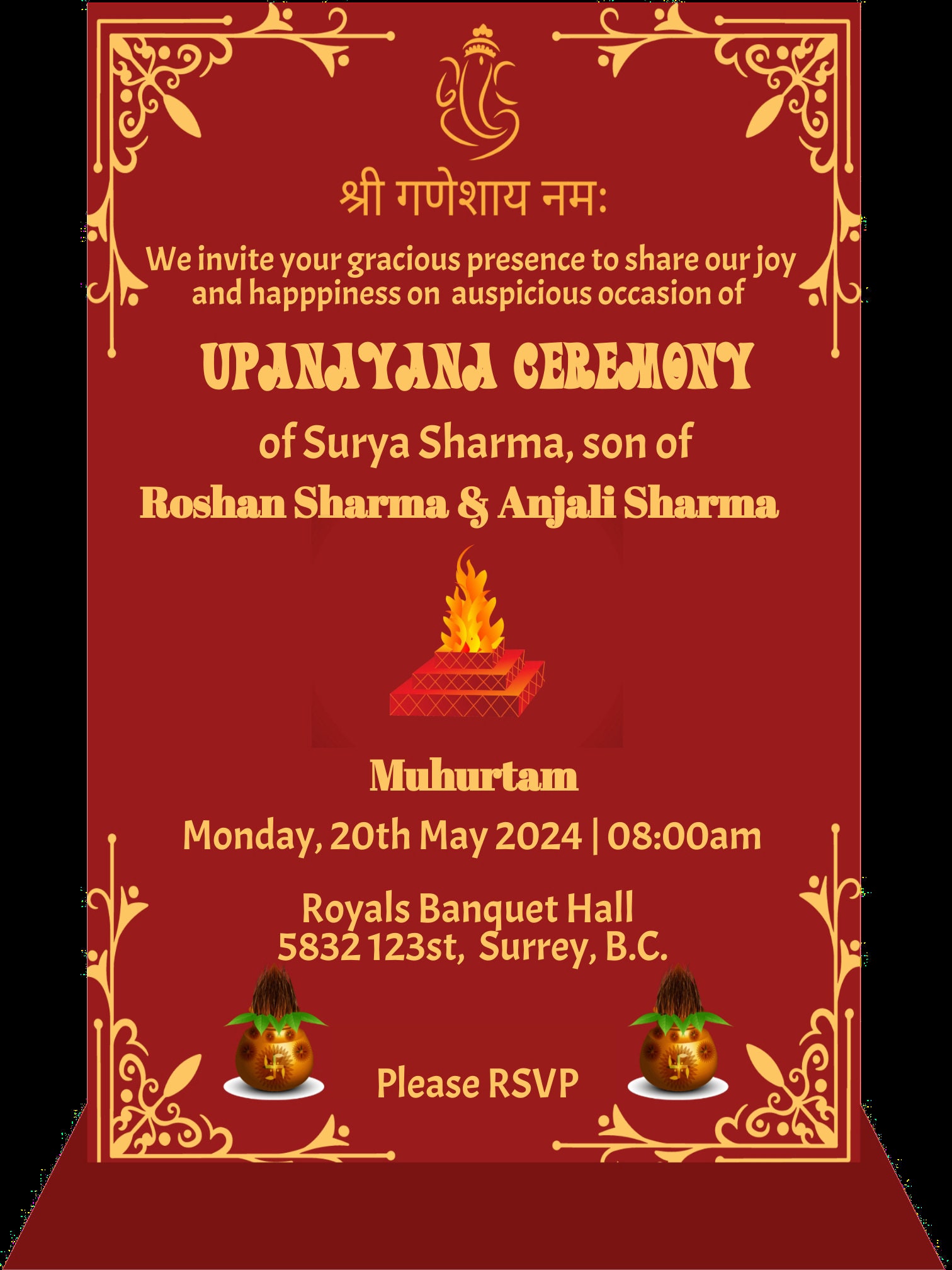 Upanayan Ceremony Invitation