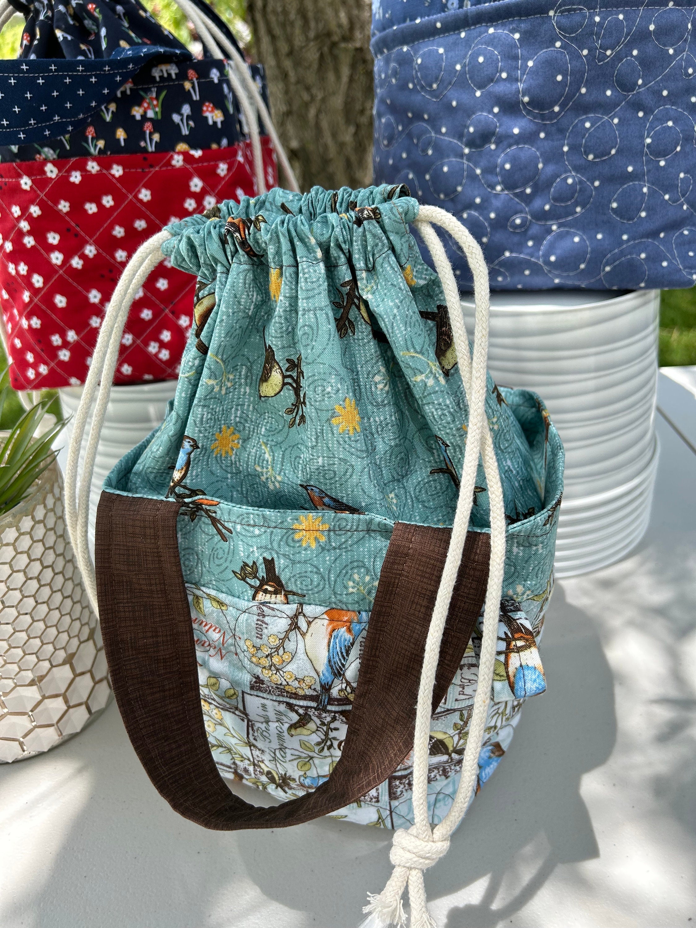 Project Drawstring Bag,quilted Project Bag, Reusable Gift Bag, Knitting ...