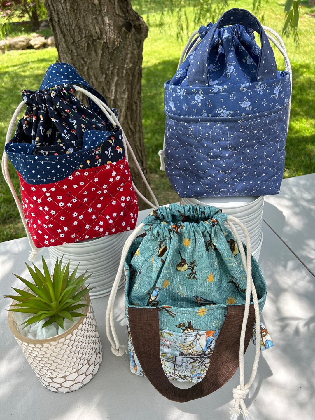 Project Drawstring Bag,quilted Project Bag, Reusable Gift Bag, Knitting ...