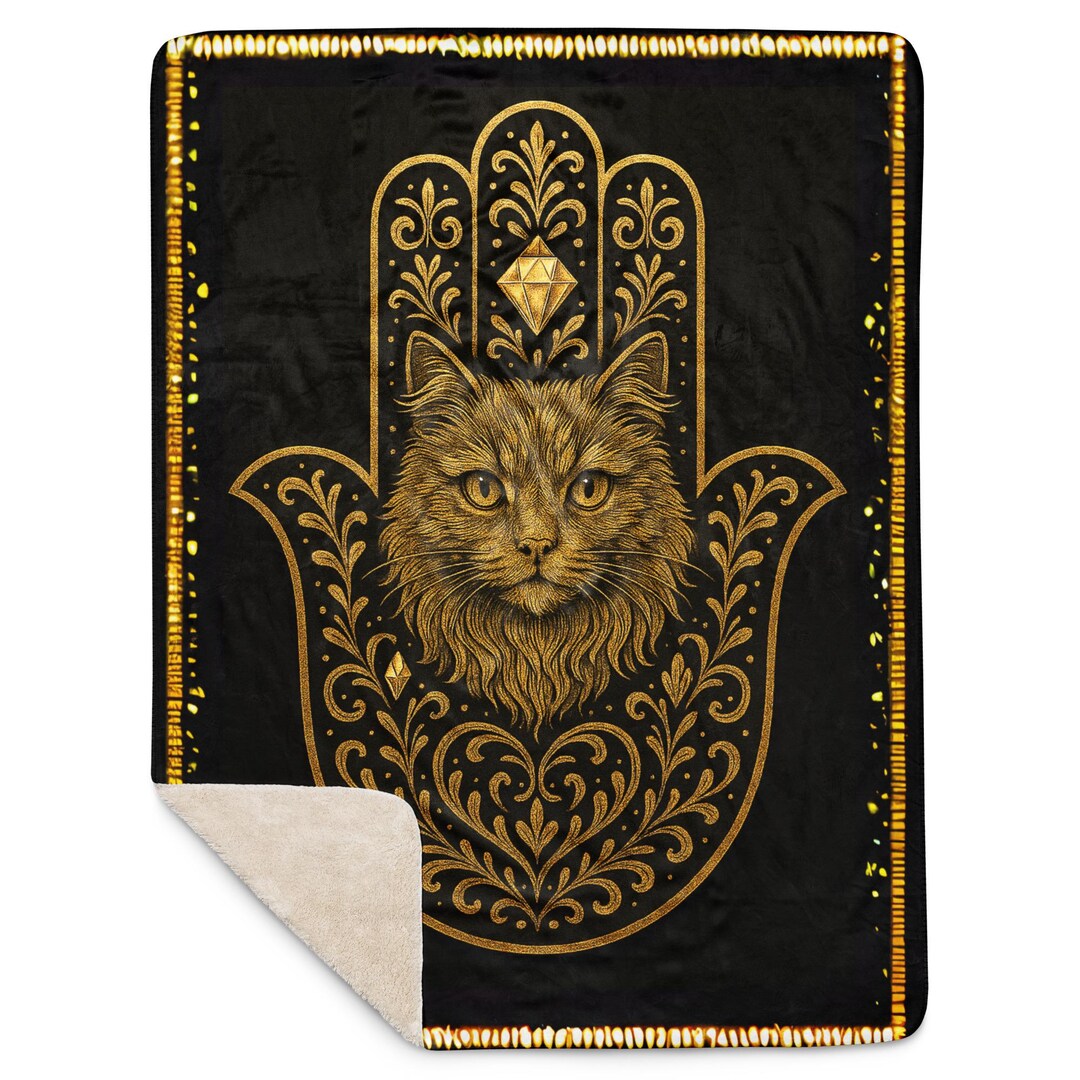 Fluffy Cat Golden Hamsa Sherpa Blanket – 60×80 - Etsy