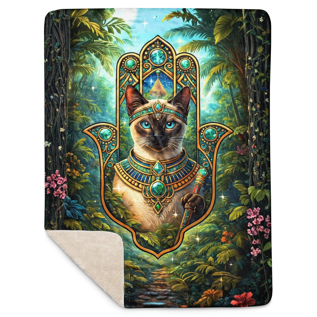 Jungle Siamese Cat Hamsa Sherpa Blanket – 60×80 - Etsy